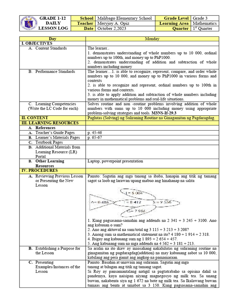 Math LESSON PLN | PDF | Teachers | Learning