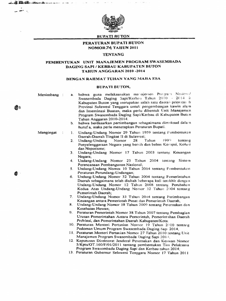 Perbup Buton No.74 Tahun 2011 | PDF | Pengelolaan Keuangan & Uang | Griya & Taman