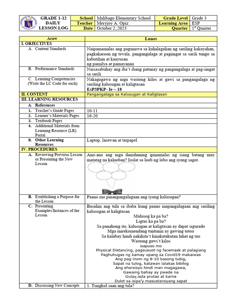 Esp Lesson Plan | PDF