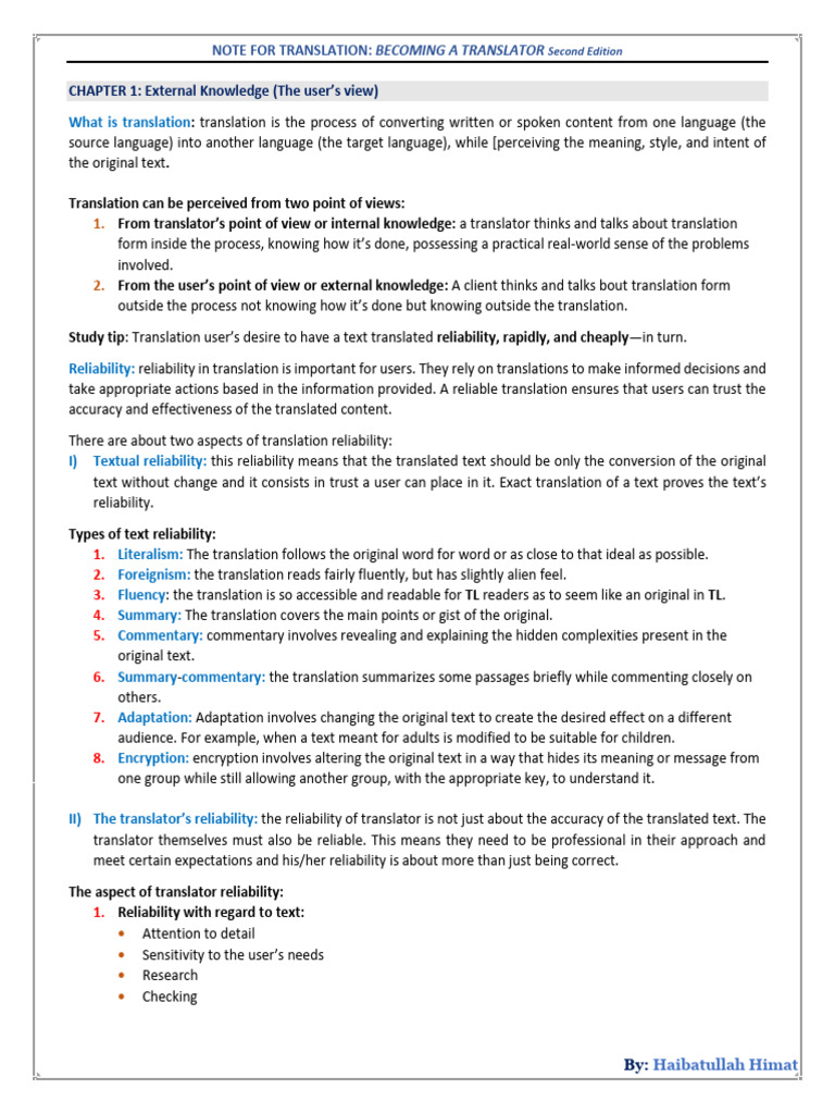 Translation Note For Four Chapters | PDF | Translations | Learning