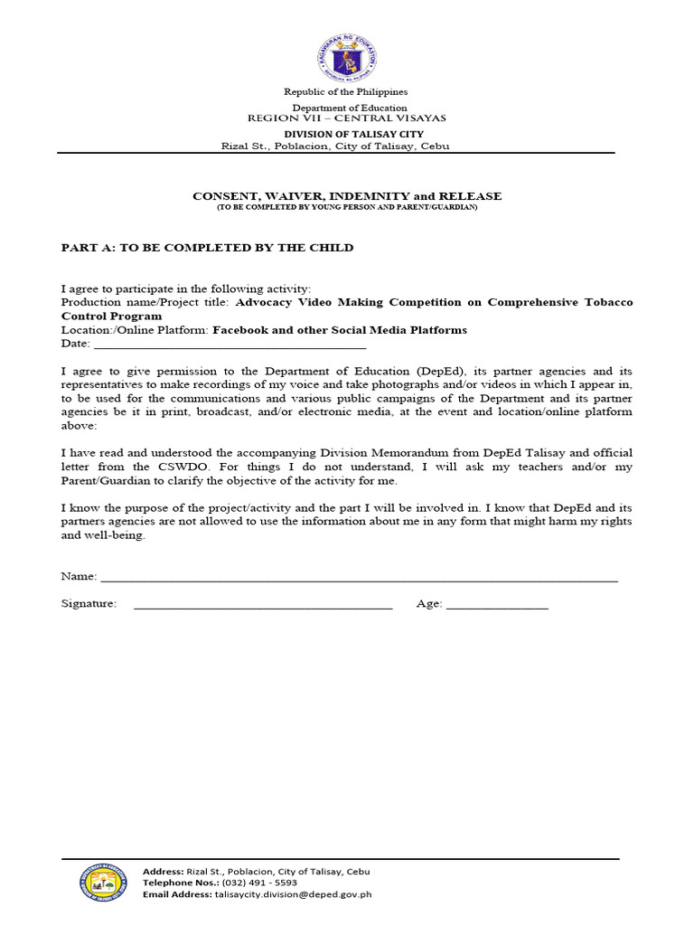 Learner and Parent Consent On Video Making Competition | PDF | Common ...