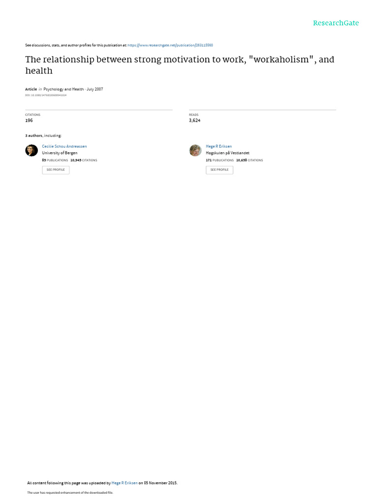 The Relationship Between Strong Motivation To Work, "Workaholism", and ...
