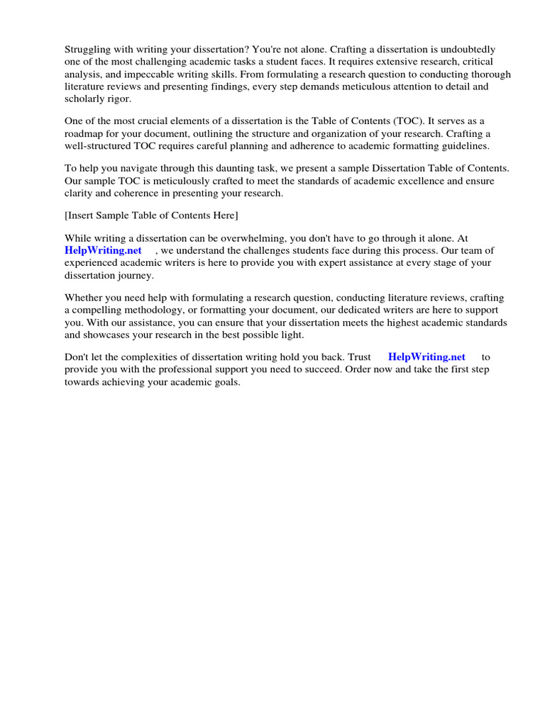 Dissertation Table of Contents Sample | Download Free PDF | Thesis ...