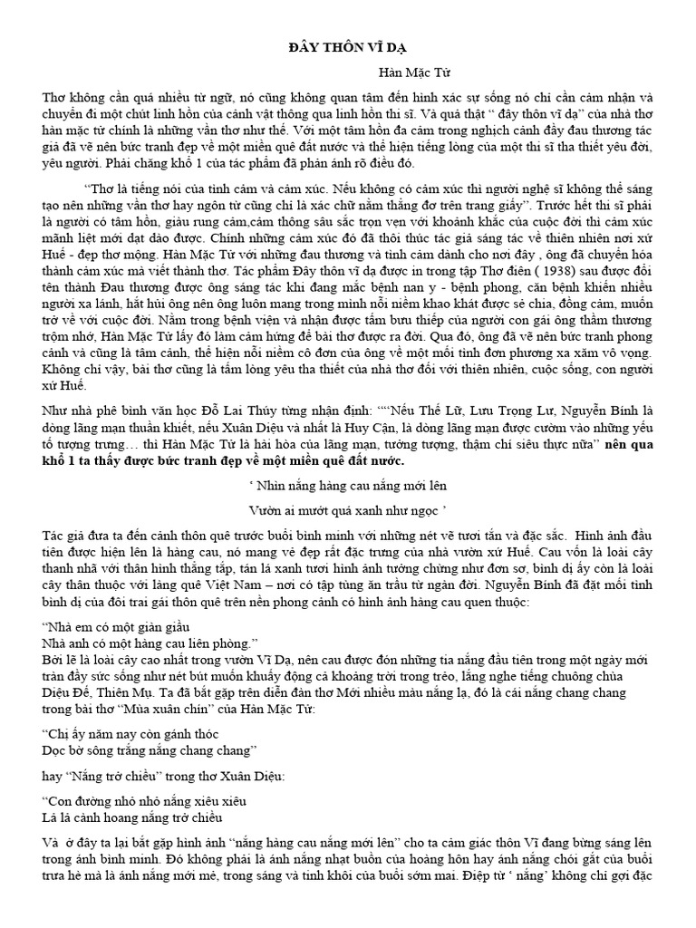 Phân Tích KH 1 Đây Thôn VĨ D | PDF