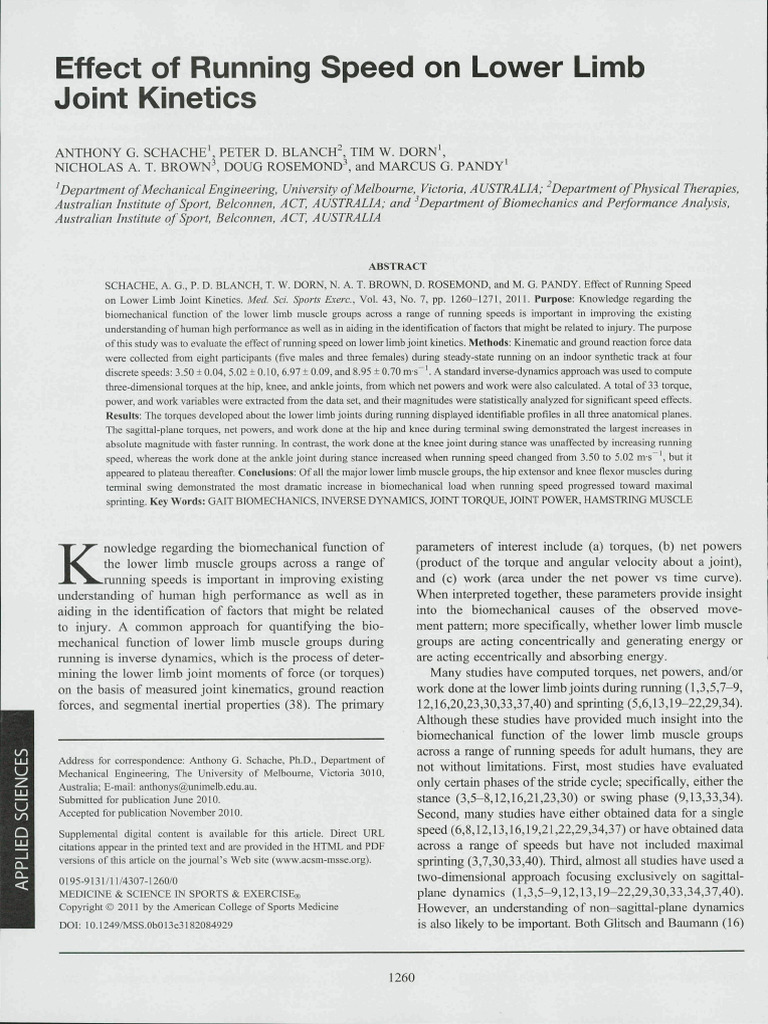 Effect of Running Speed On Lower Limb Joint Kinetics | PDF | Pelvis ...