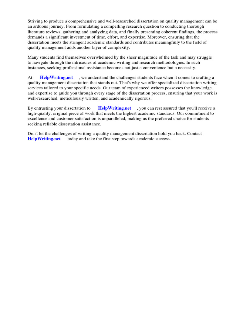 Quality Management Dissertation Example Download Free Pdf Quality