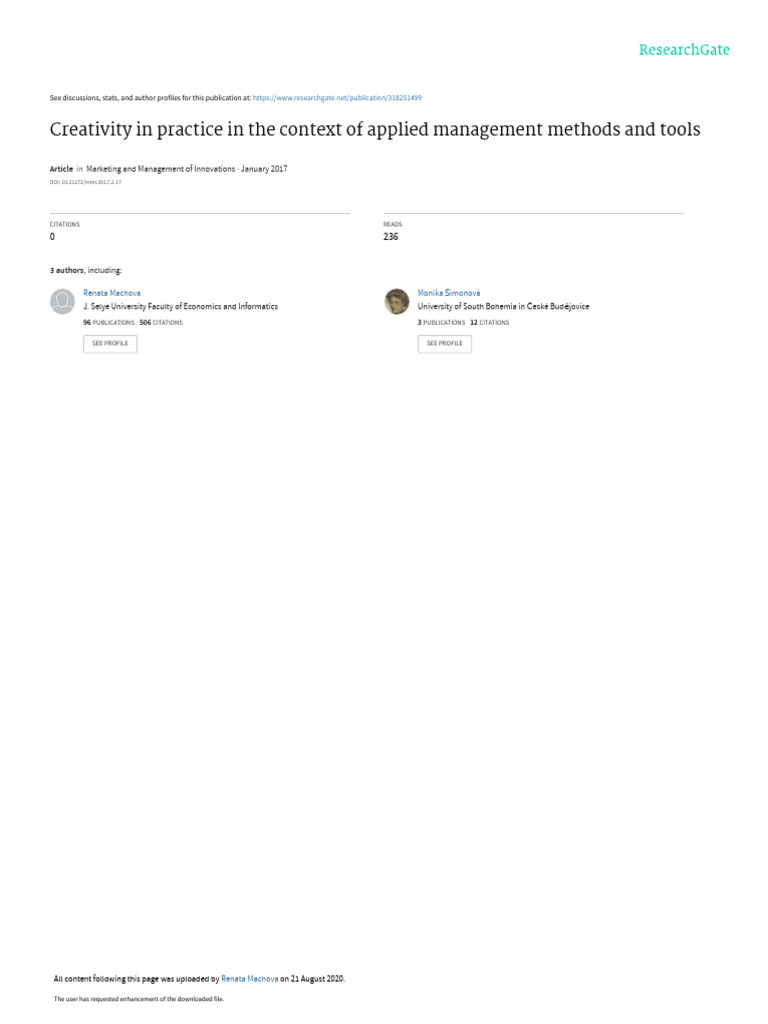 Creativity in Practice in The Context of Applied Management Methods and ...