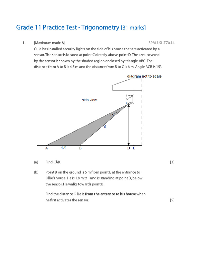 Grade 11 Practice Test - Trigonometry | PDF | Teaching Methods & Materials