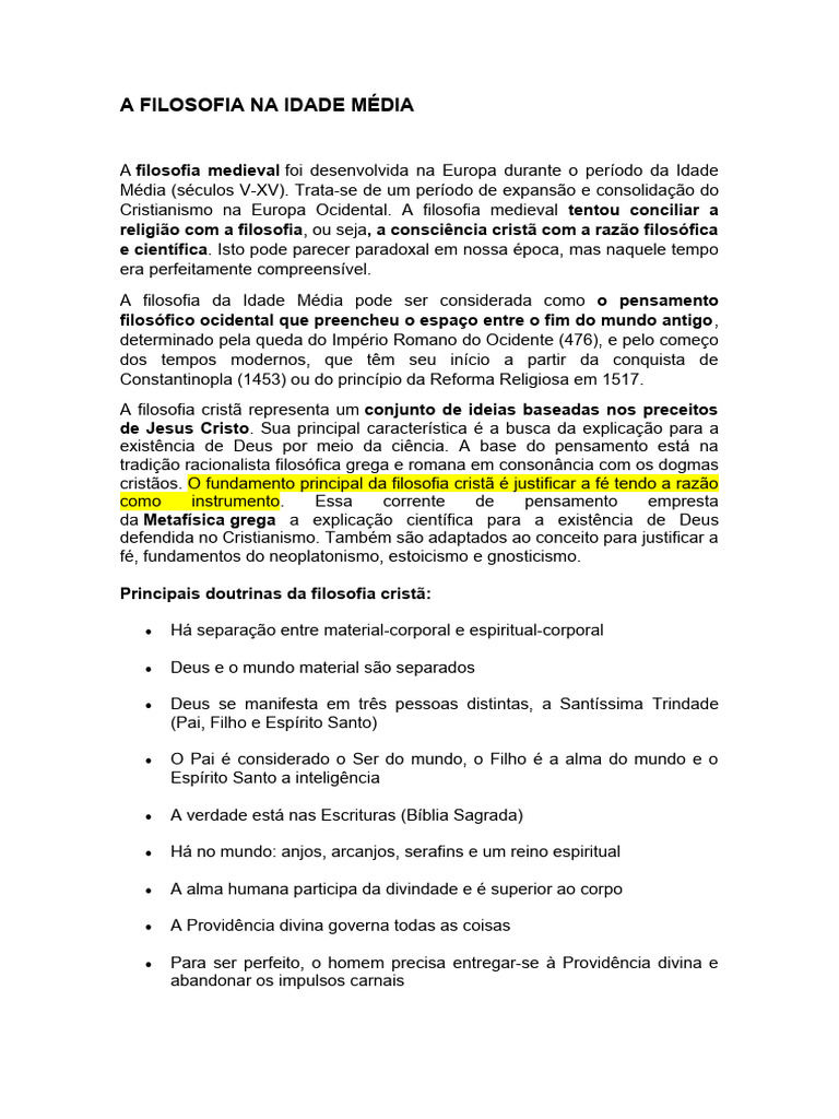 Histótia Do Pensamento Filosófico - A FILOSOFIA NA IDADE MÉDIA | PDF ...