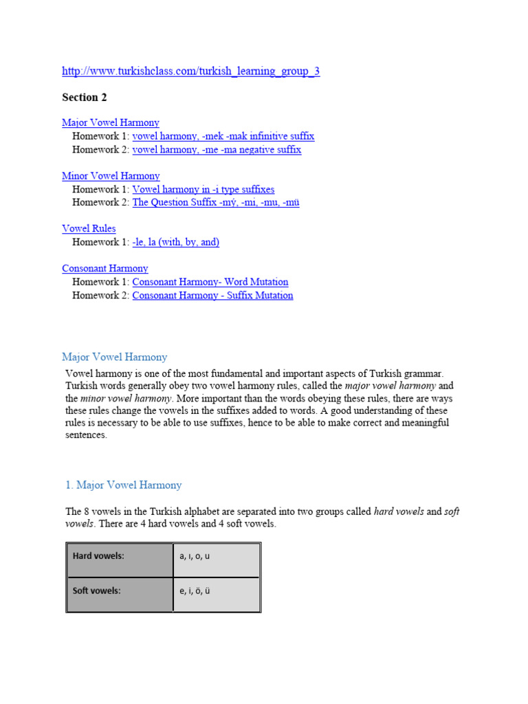 Turkish Vowel and Consonant Harmony | PDF | Word | Verb