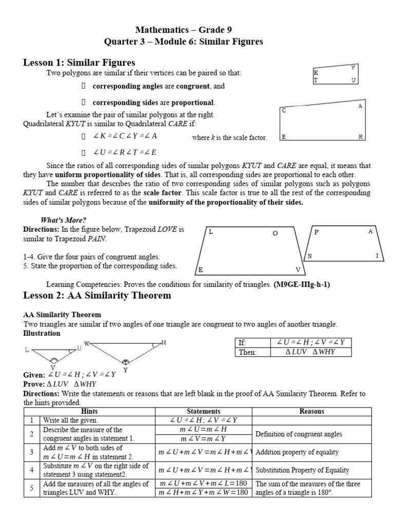 Math 9 Q3 M6 | PDF | Triangle | Angle