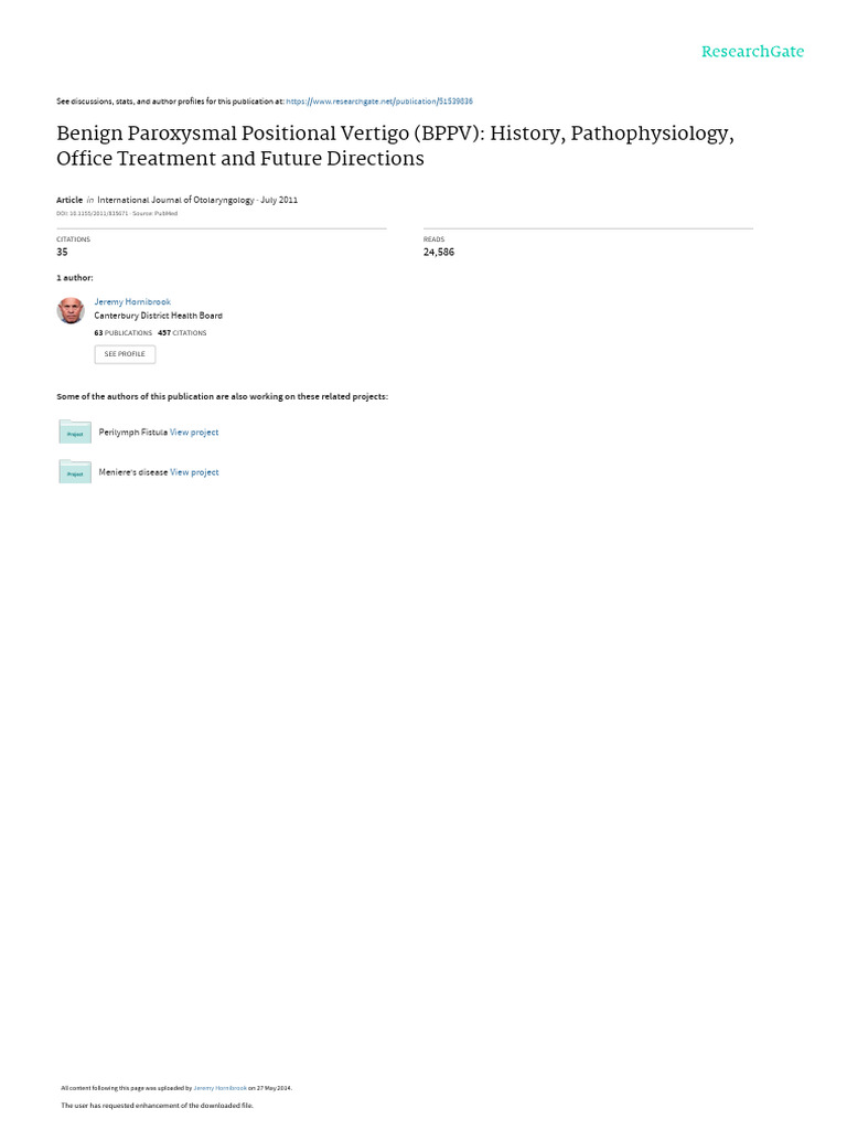 VPPB | PDF | Vertigo | Vestibular System