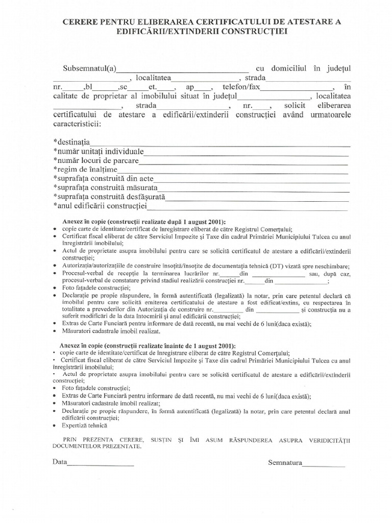 Model Cerere Certificat Edificare 1 | PDF