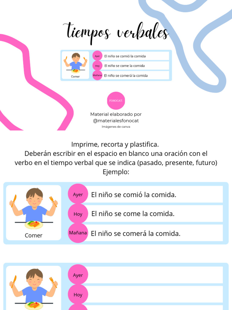 Tarjetas de Tiempos Verbales (Escribe) | PDF