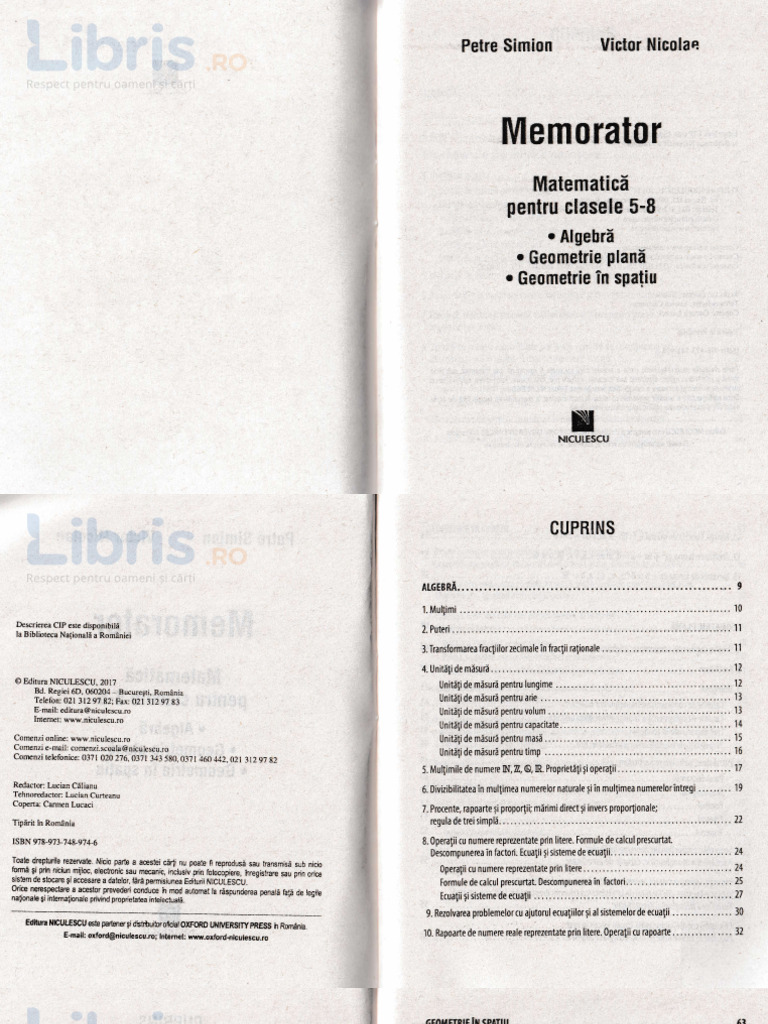 Memorator Matematica Cls 5 8 Petre Simio | PDF