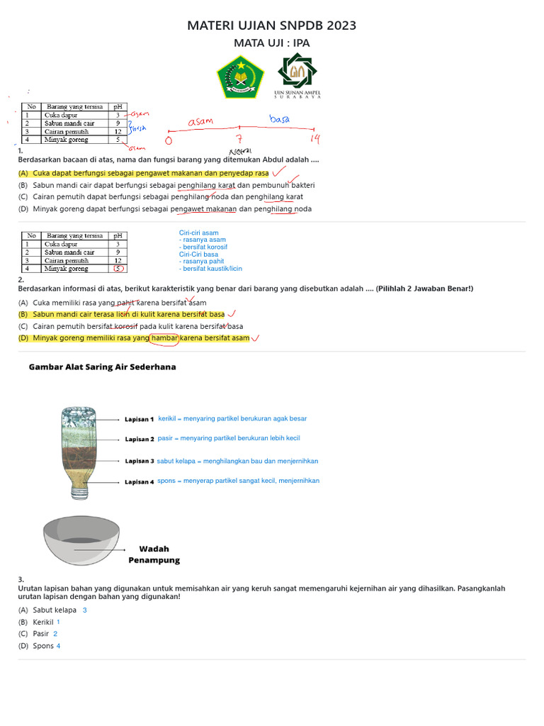 Pembahasan IPA - SNPDB 2023 MAN IC Sabtu 16 Des 2023 - Sobah Mirdas | PDF