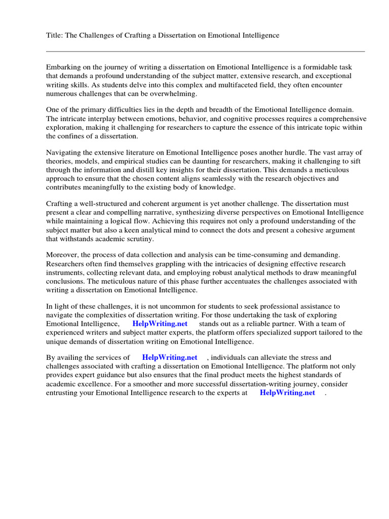 Dissertation Emotional Intelligence | PDF | Emotional Intelligence | Intelligence