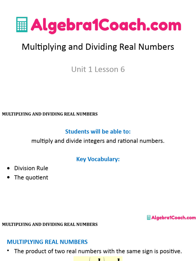 1 6 Slide Show Multiplying and Dividing Real Numbers | PDF | Division ...