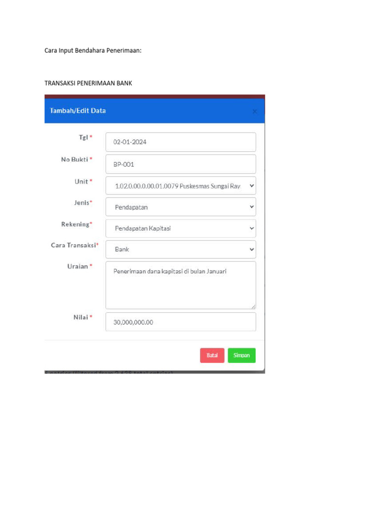 Contoh Cara Input Transaksi e-BLUD | PDF