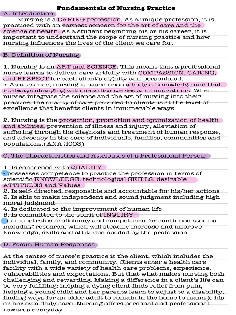 Fundamentals In Nursing Practice Reviewer Pdf Nursing Thought