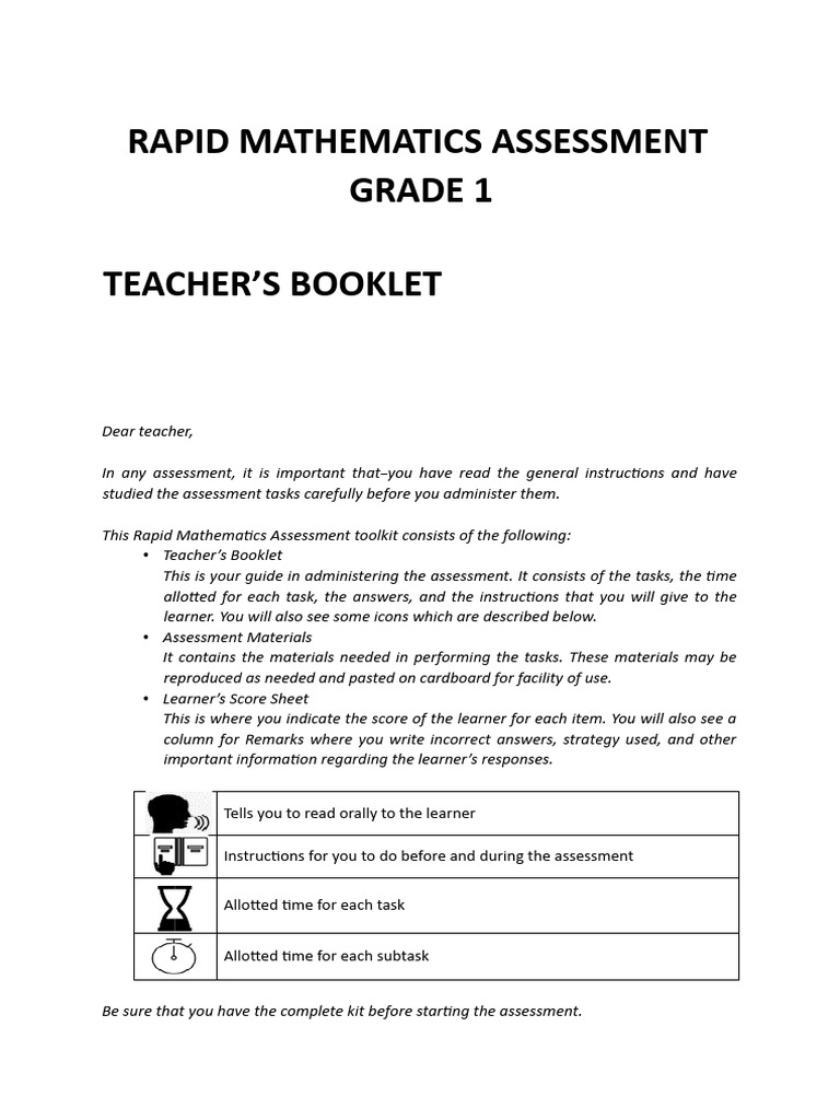 Grade 1 Rapid Mathematics Assessment Guide | PDF
