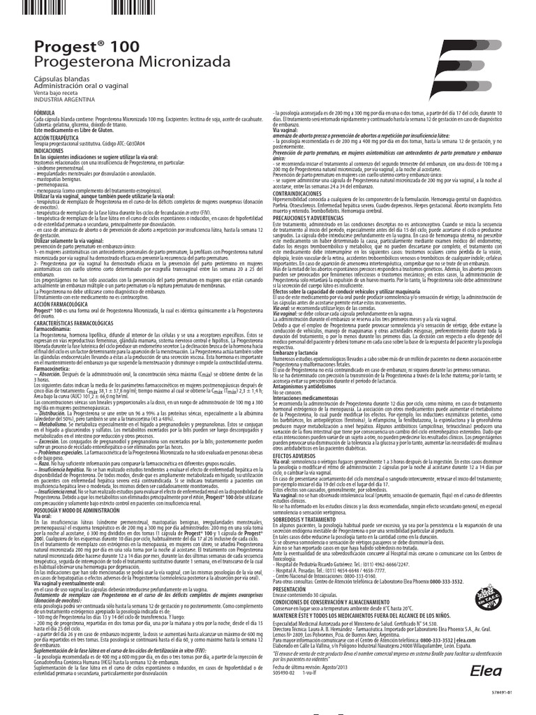 Prospecto Progest 100 | PDF | Progesterona | El embarazo