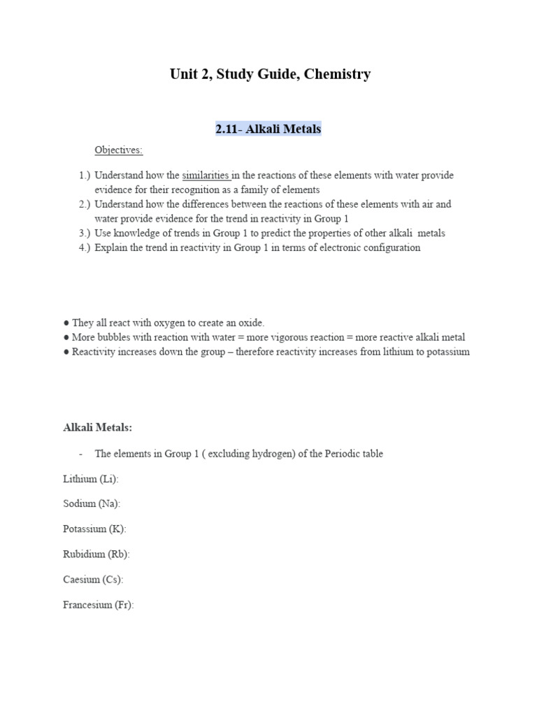 Chemistry Study Guide: Alkali Metals & Halogens | PDF | Redox | Chlorine