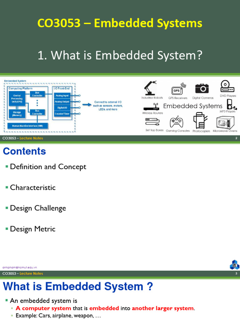 CO3053 - Lecture 1 - What Is Embedded System | PDF | Embedded System | Central Processing Unit