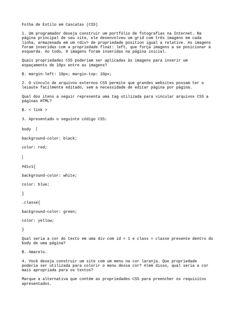 Folha de Estilo em Cascatas (CSS) | PDF