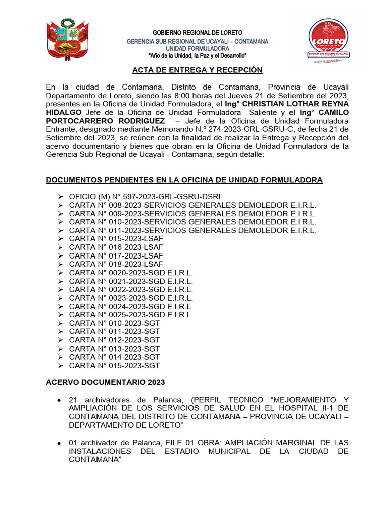 Acta de Entrega y Recepción | PDF | Equipo de oficina | Diseño