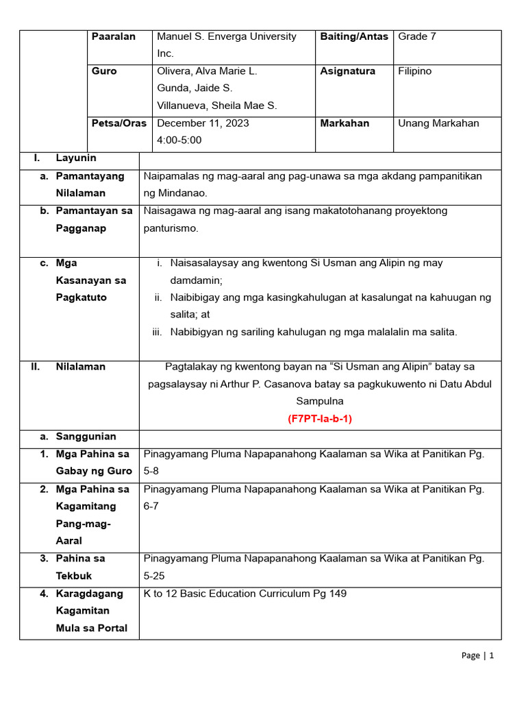 Detailed Lesson Plan in Filipino | PDF