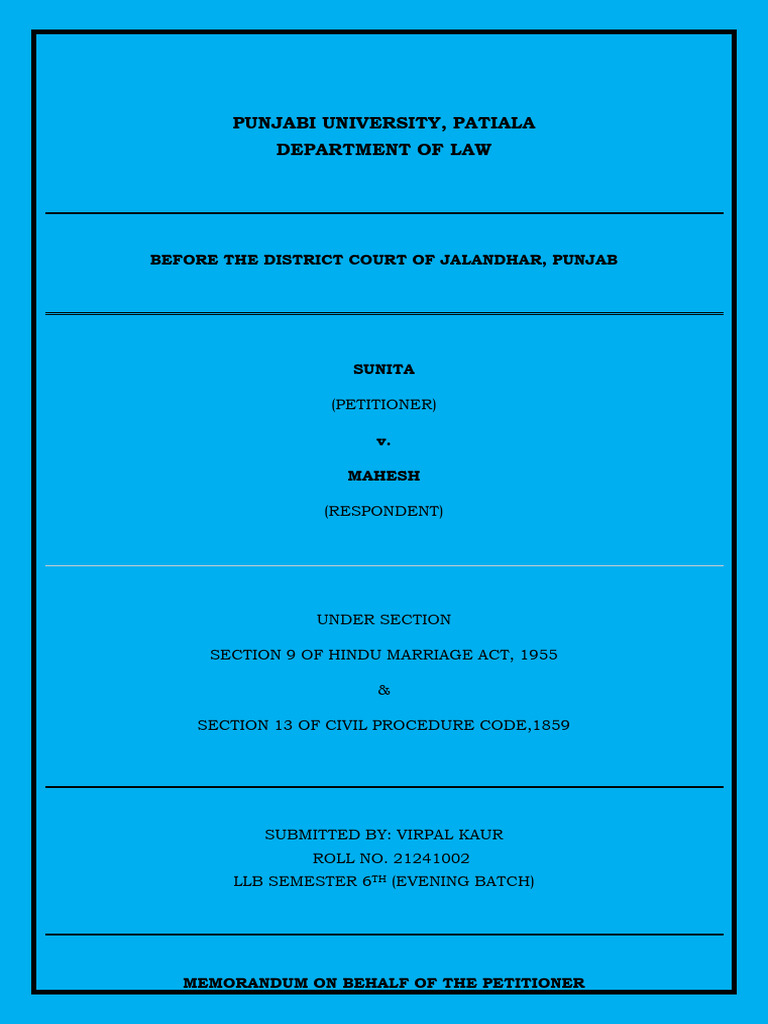 Moot Memorial-Virpal Kaur (Evening Batch) | PDF | Lawsuit | Res Judicata