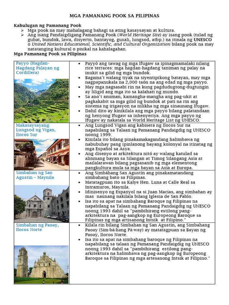 Mga Pamanang Pook Sa Pilipinas | PDF