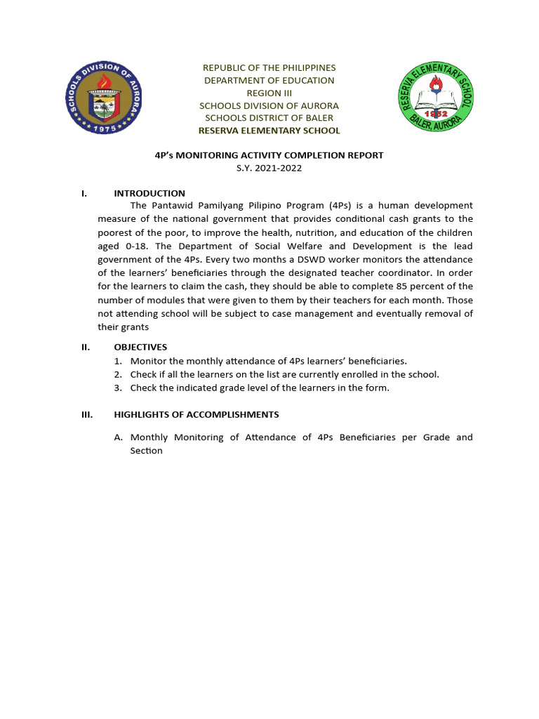 Accomplishment Report 4ps | PDF