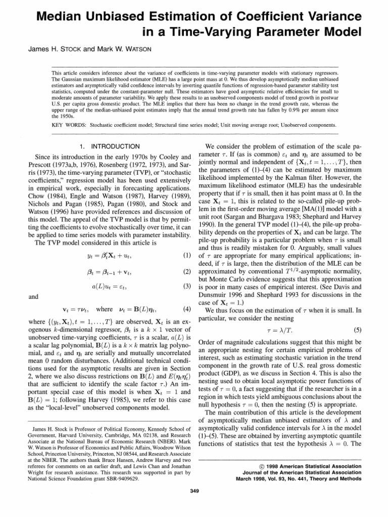 Median Unbiased Estimation of Coefficient Variance in A Time-Varying Parameter Model | PDF