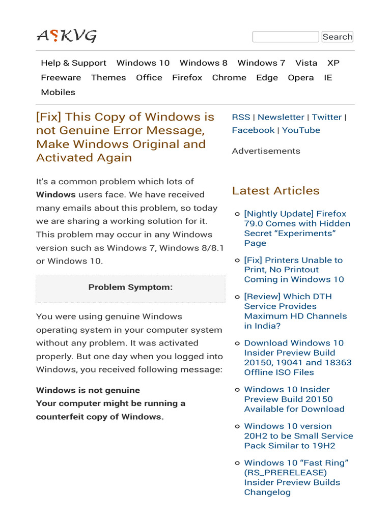 Fix This Copy of Windows Is Not Genuine Error Message - AskVG-1 | PDF ...