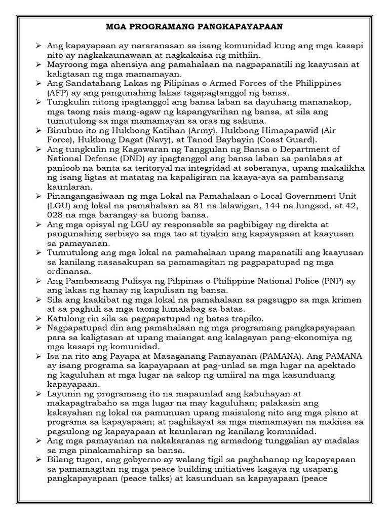 Mga Programang Pangkapayapaan2 | PDF