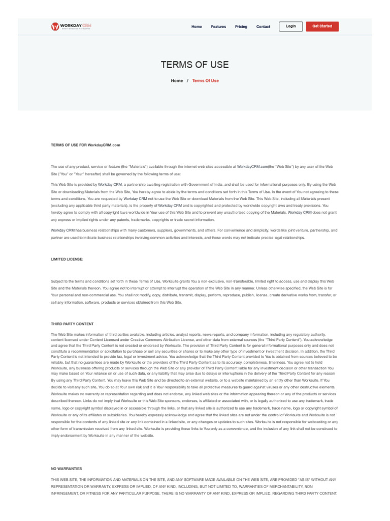 Workdaycrm Com Page Terms of Use | PDF | Copyright | World Wide Web