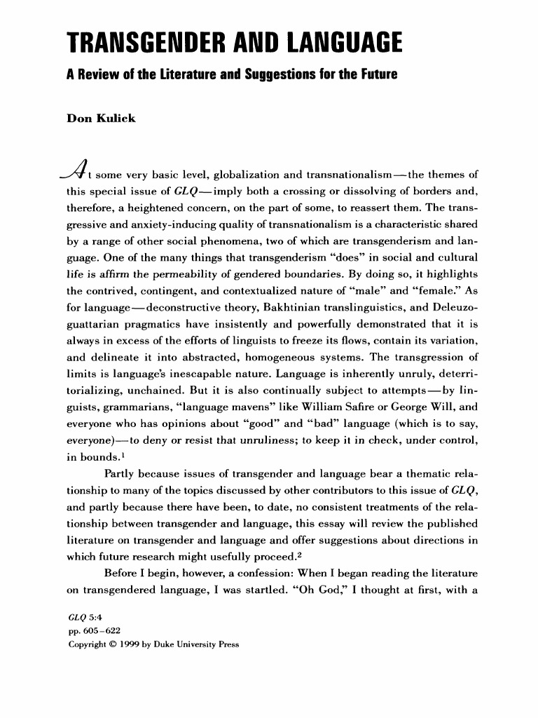 Kulick_Transgender and Language | PDF | Gender | Gender Studies