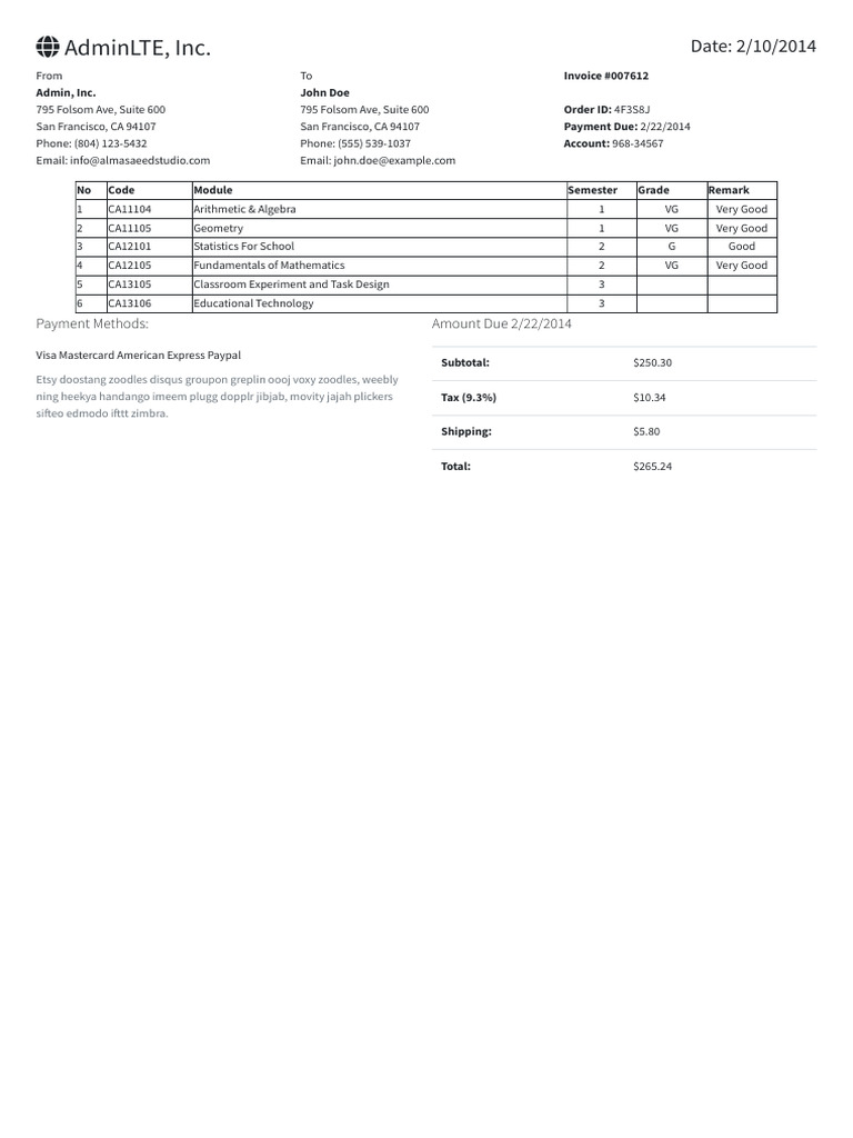 AdminLTE 3 Invoice Print | PDF