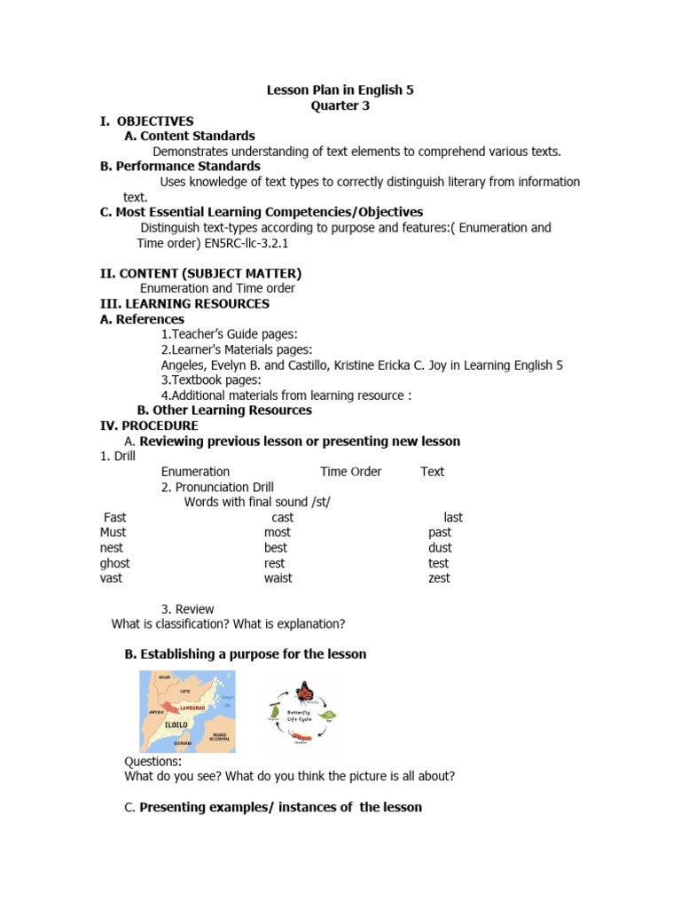 Enumeration and Time Order Lesson Plan | PDF | Water | Stars
