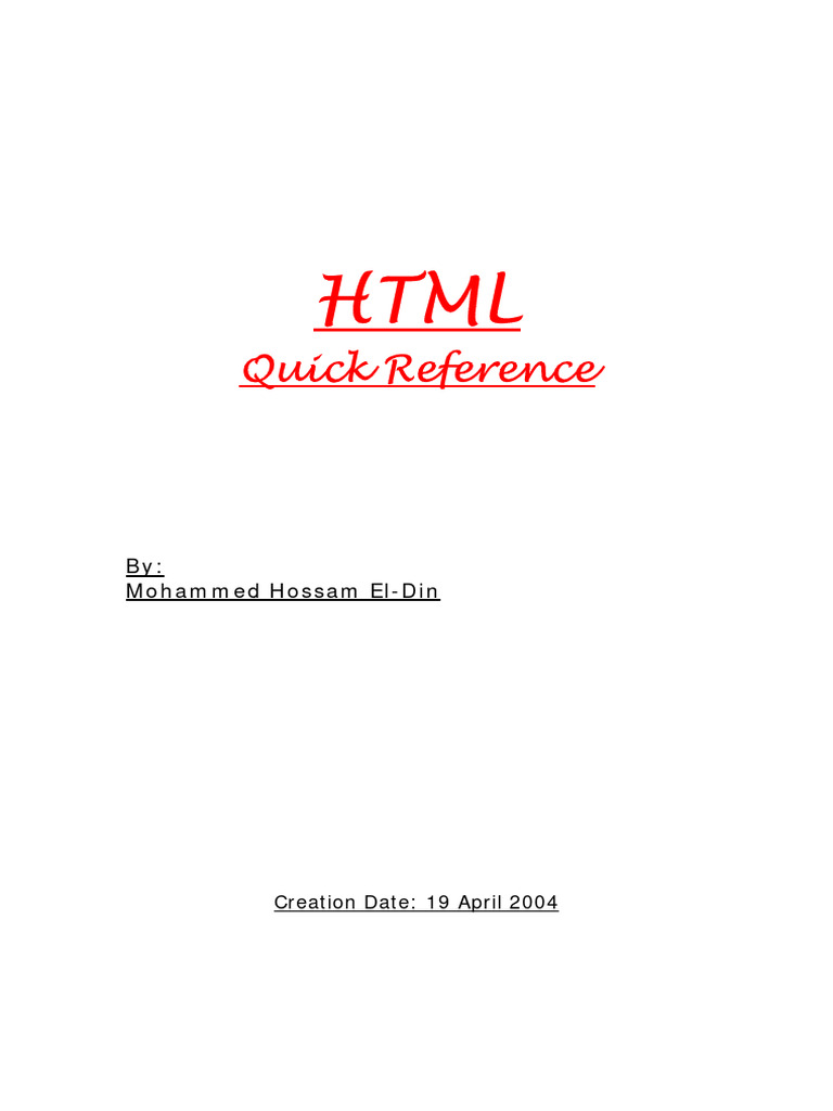HTML Quick Reference | PDF | Html Element | Html