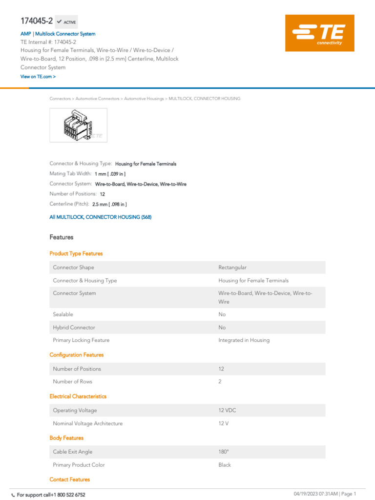 Product 174045 2.datasheet | PDF | Electrical Connector | Equipment