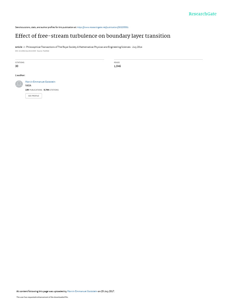 Effect of Free-Stream Turbulence On Boundary Layer | PDF | Boundary Layer | Fluid Dynamics