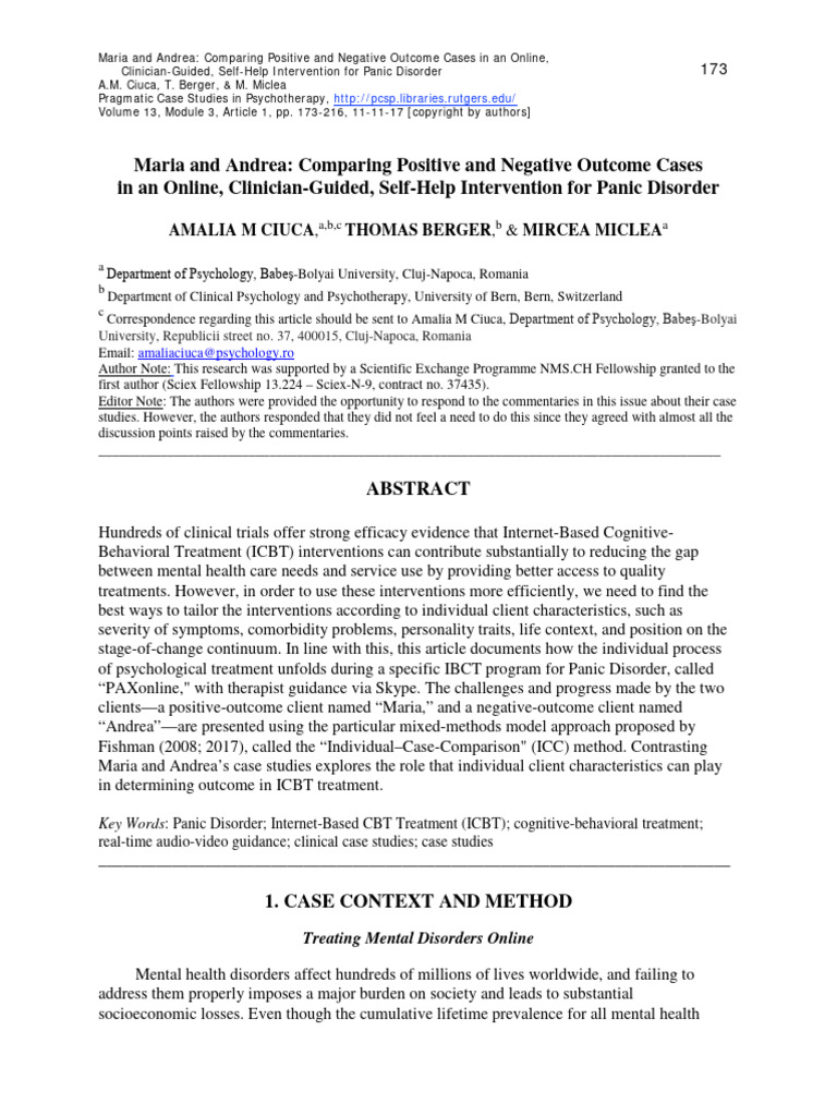 Ciuca Et Al 2017 Case Study Positive and Negative Outcomes iCBT | PDF | Panic Disorder ...