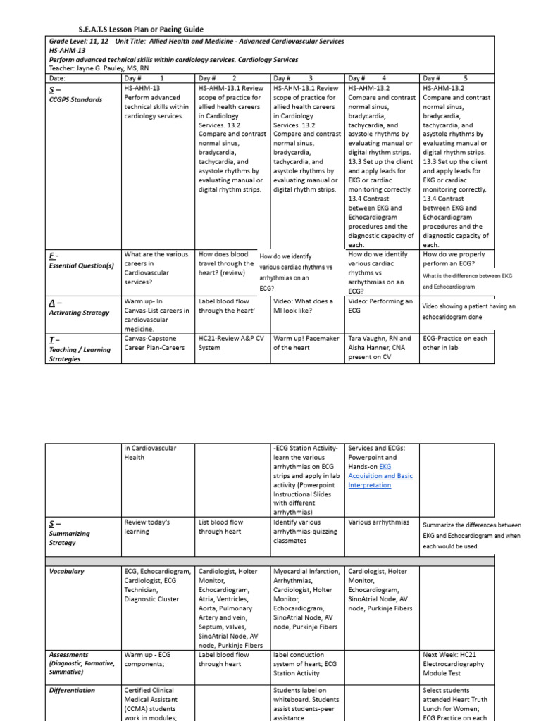 Hs-Ahm-13-Allied Lesson Plan Advanced Cardiovascular Services 2023 ...