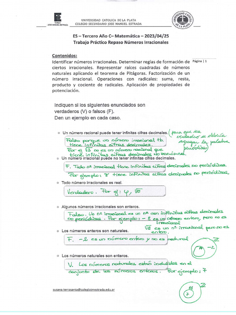 Resolución TP Repaso Números Irracionales | PDF