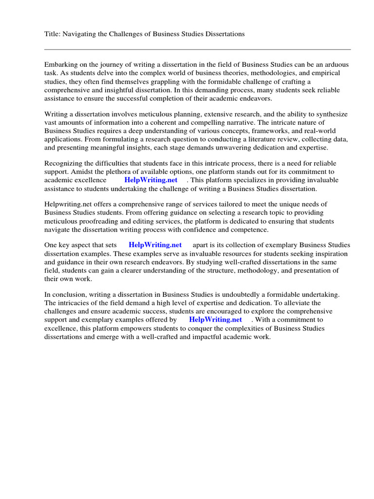Business Studies Dissertation Examples | PDF | Methodology | Thesis