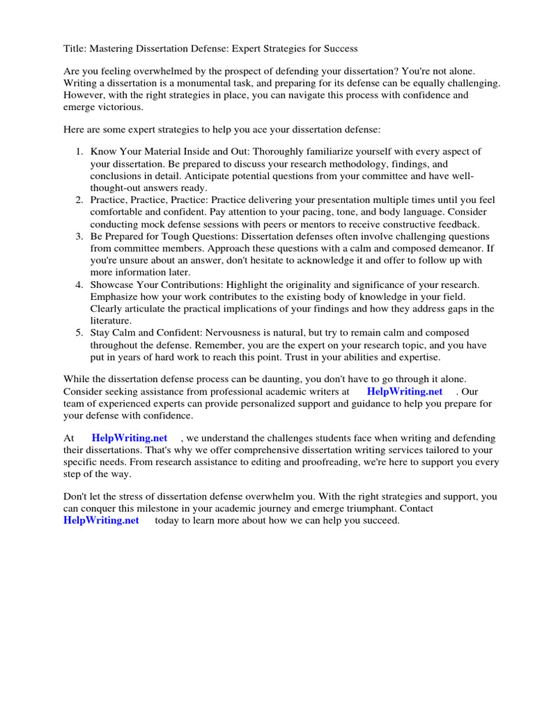 Dissertation Defense Strategies | PDF | Thesis | Educational Technology