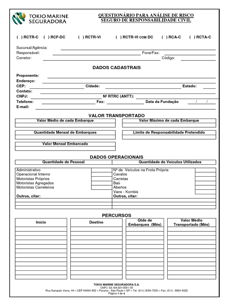 Questionário RCTR-C Tokio | PDF | Seguro